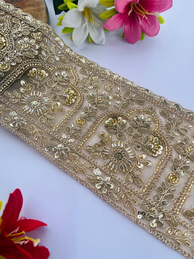 Luxury Pearl-tussle Embroidery Gold Trim – Wide 4.5 Inch Bridal Lace ...