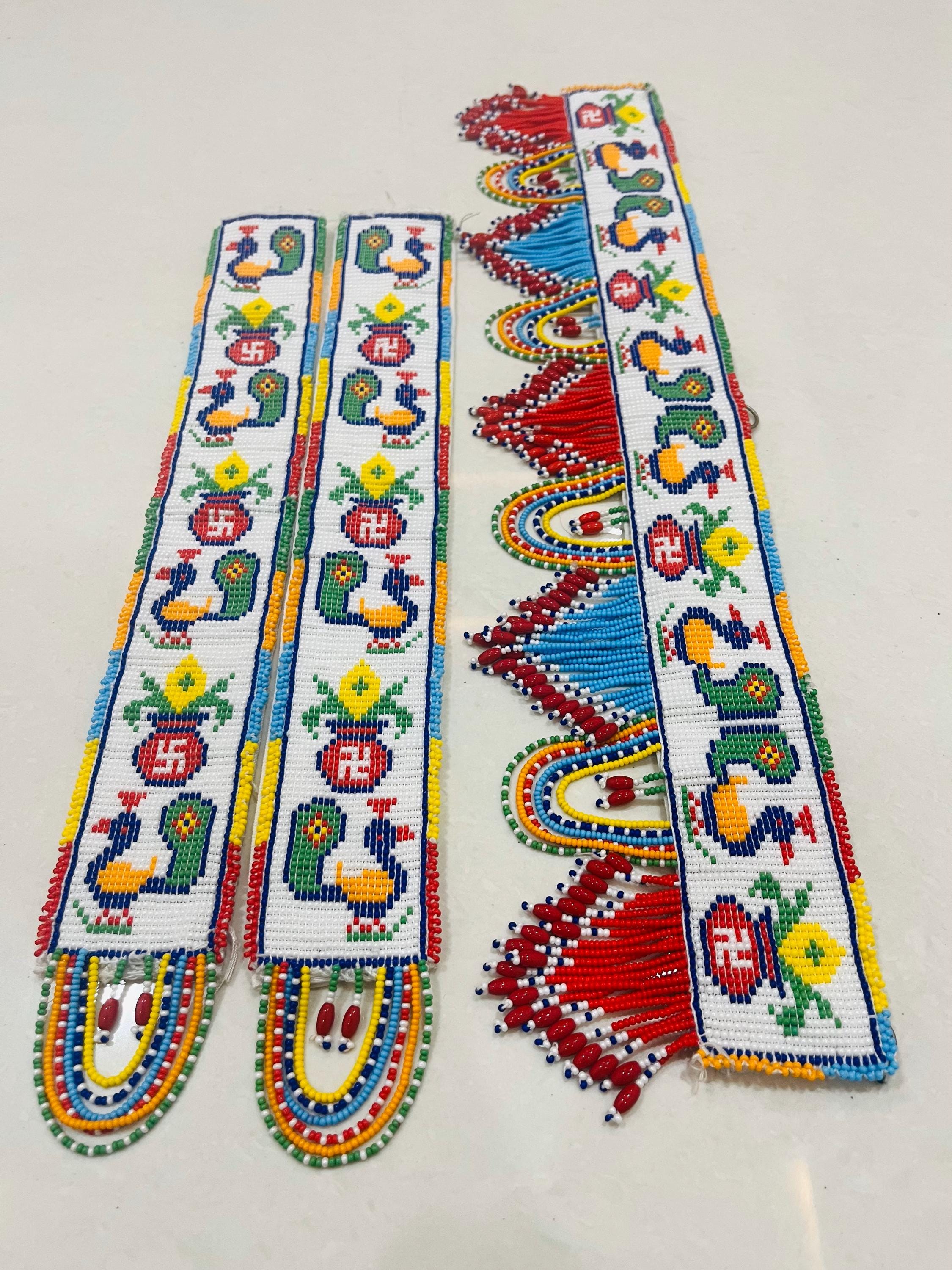 Glass Bead Temple Toran With Side Latkan set of Three, Hand Made ...