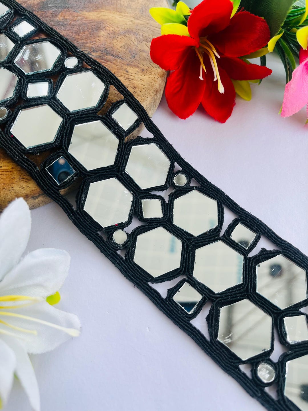 2.25 Inch Black Mirror Lace Trim – Designer Geometric Border, 1 Yard - Etsy