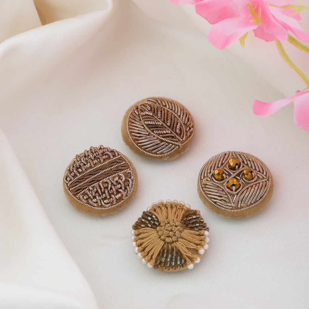 Indian Antique Gold Finish Applique Button, Zardosi Button, Handmade ...