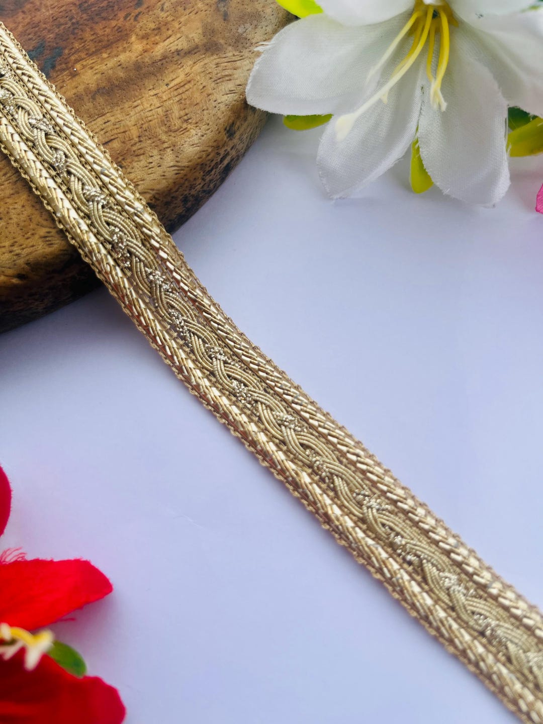 Elegant Gold Thin Trim – 1.5 Cm Wide for Sewing & DIY Projects, 1 Yard ...