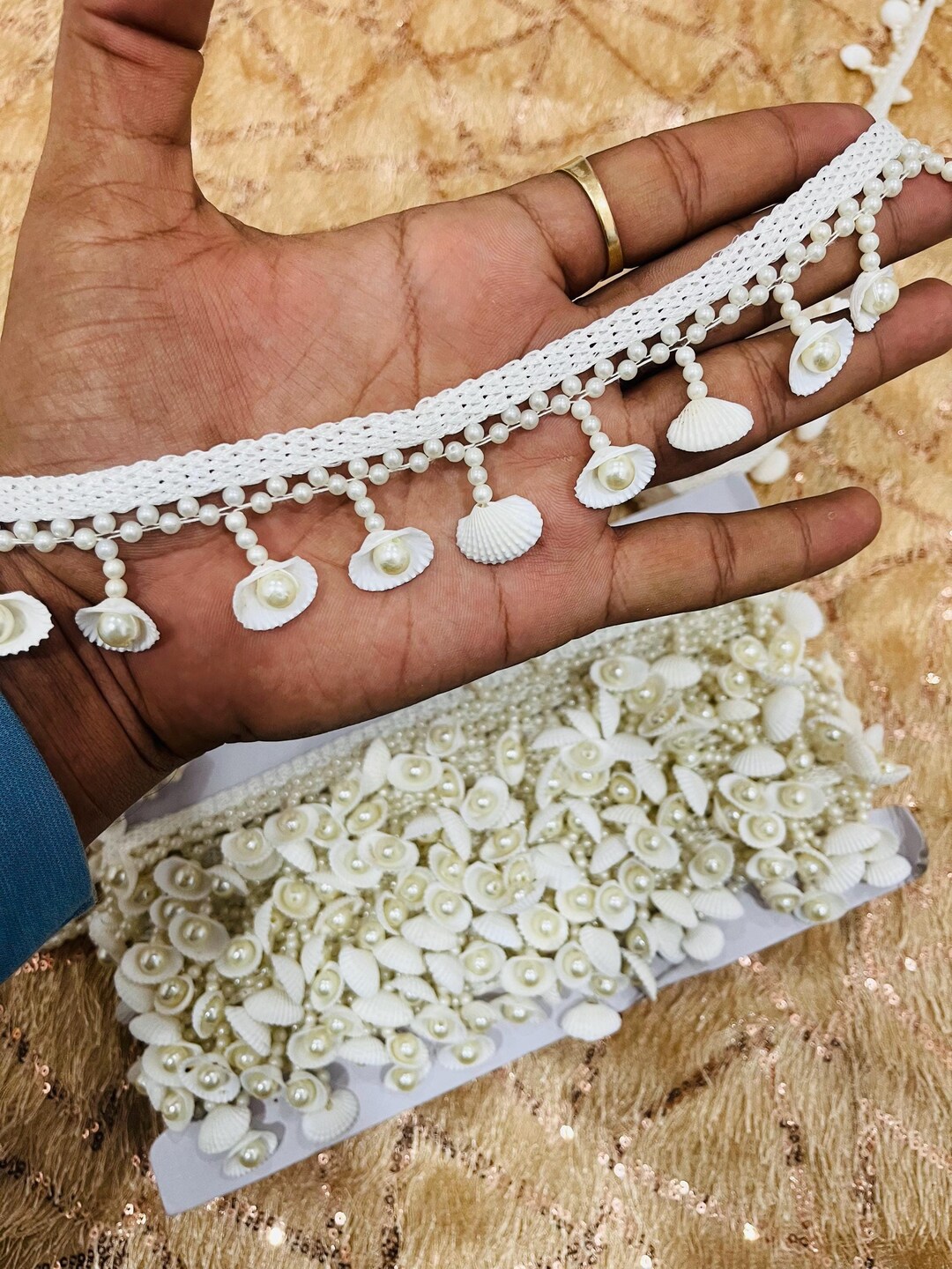 Cowrie Shell & Pearl Lace Trim: Beach Decor, DIY Embellishment (by the ...