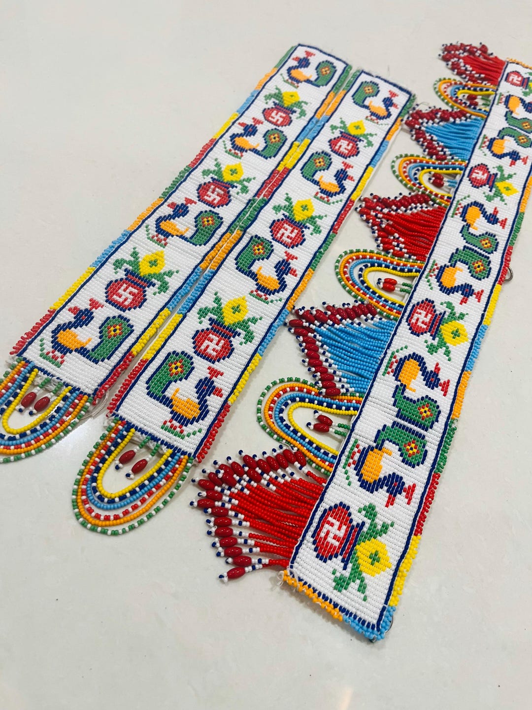 Glass Bead Temple Toran With Side Latkan (set of Three), Hand Made ...