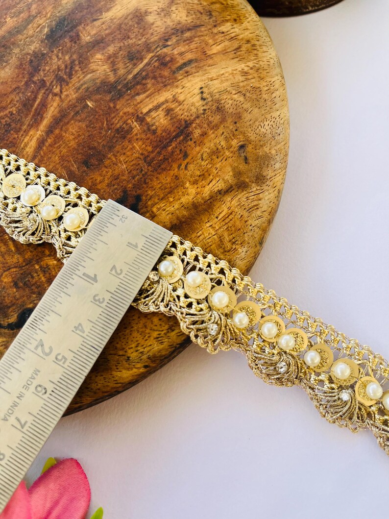 Handcrafted Gold Sequin Beaded Lace | Designer Sewing Border, 1 Yard ...