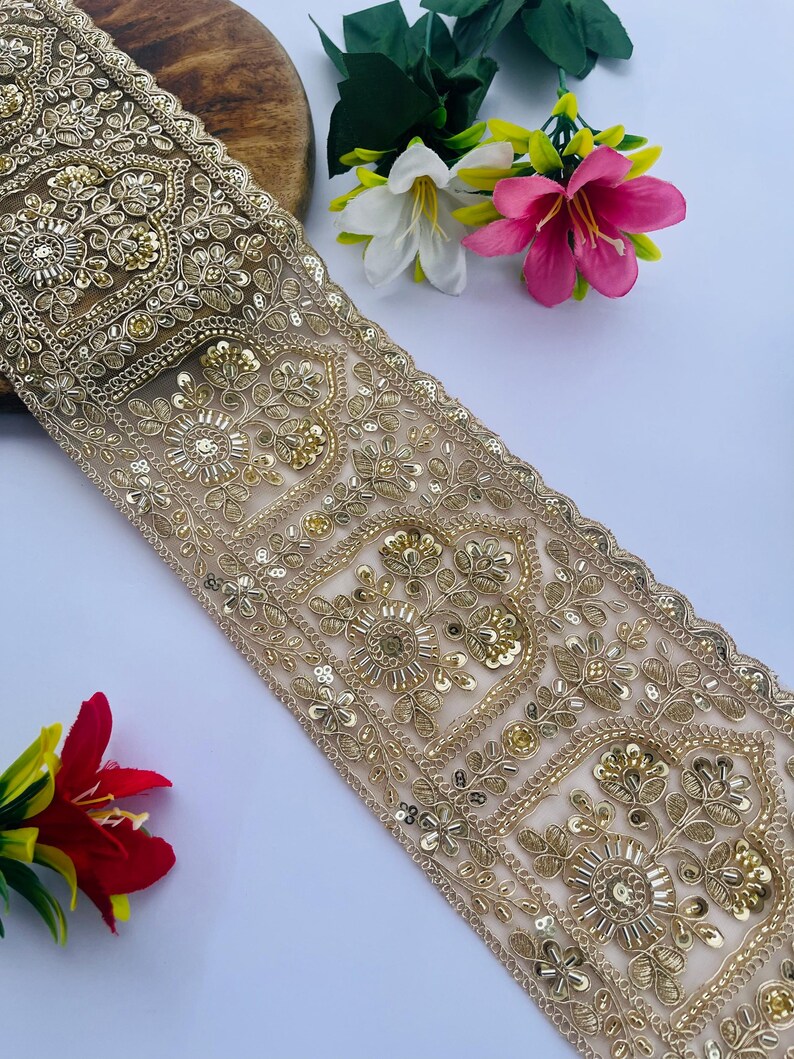 Luxury Pearl-tussle Embroidery Gold Trim – Wide 4.5 Inch Bridal Lace ...