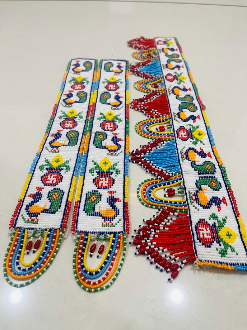 Glass Bead Temple Toran With Side Latkan set of Three, Hand Made ...