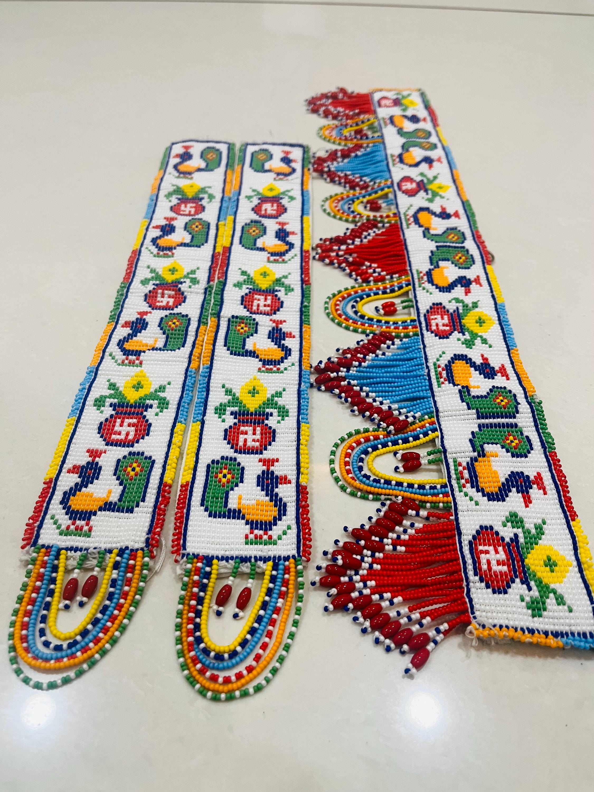 Glass Bead Temple Toran With Side Latkan set of Three, Hand Made ...