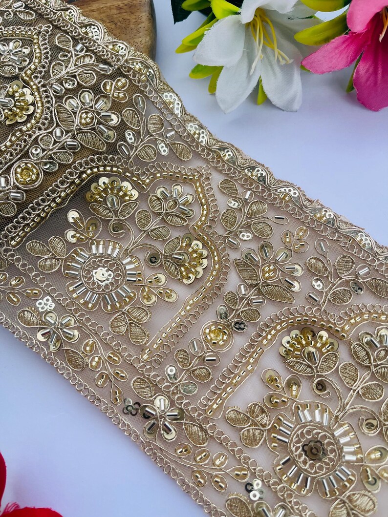 Luxury Pearl-tussle Embroidery Gold Trim – Wide 4.5 Inch Bridal Lace ...