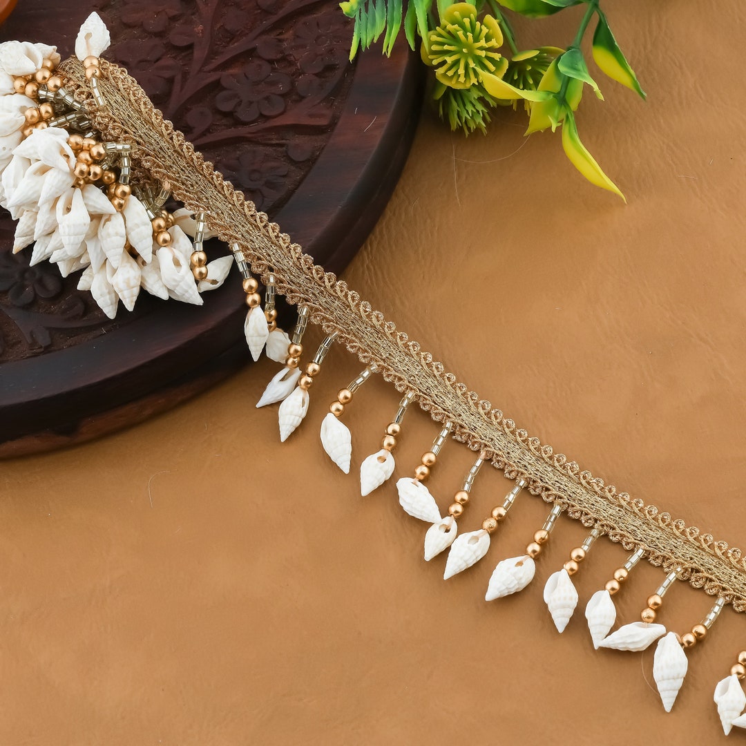 Gold Zari Cowrie Shell Trim: Boho Tassel Lace for Crafts & Decor, 1 ...