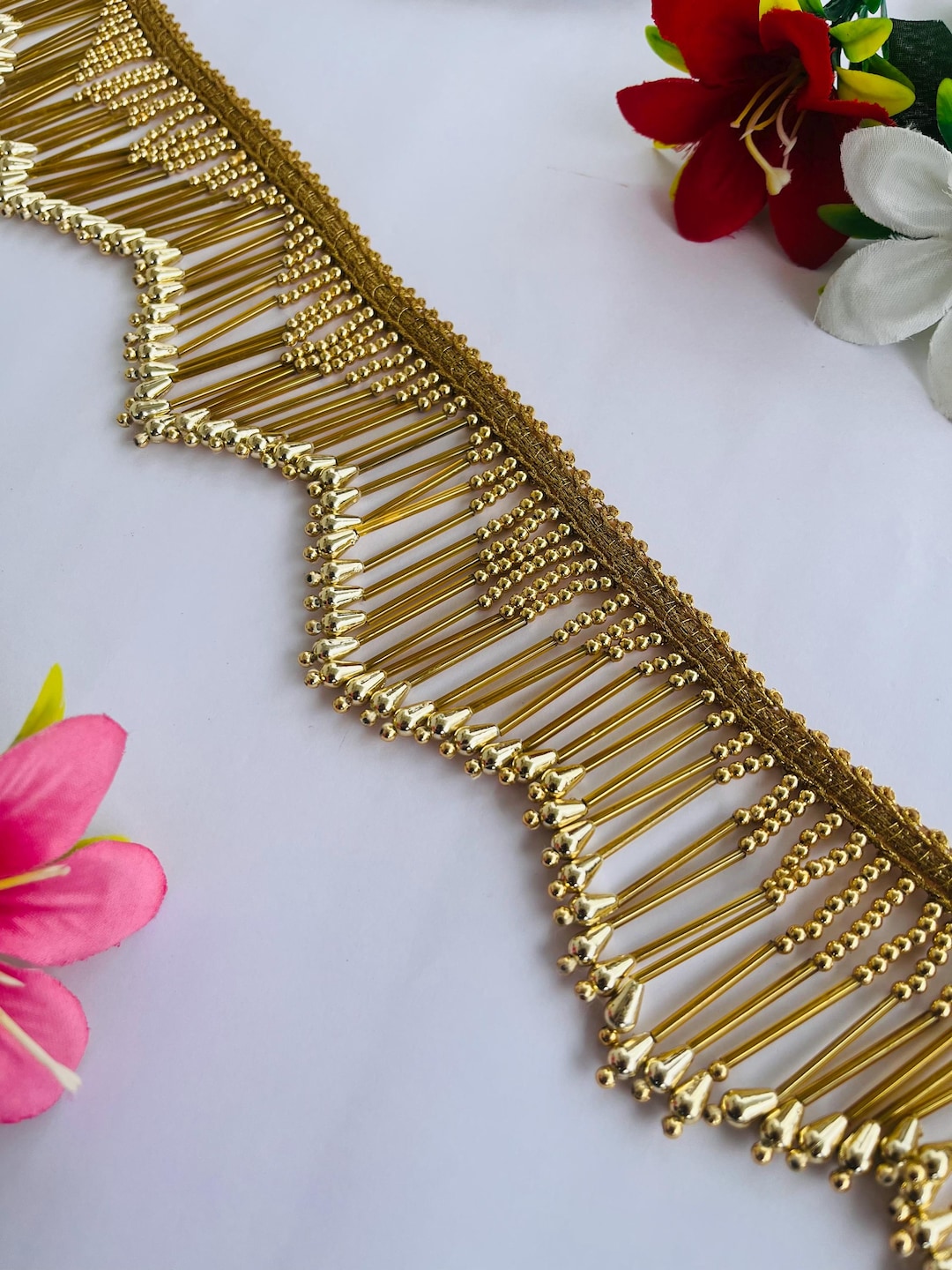 Gold Beaded Scalloped Fringe Lace - 2.75 Inch Wide Decorative Trim, 1 ...