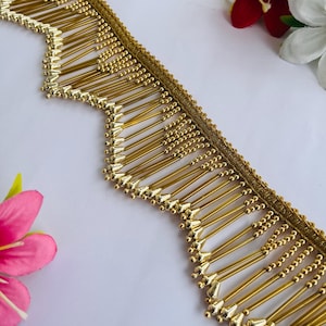 Gold Beaded Scalloped Fringe Lace - 2.75 Inch Wide Decorative Trim, 1 ...