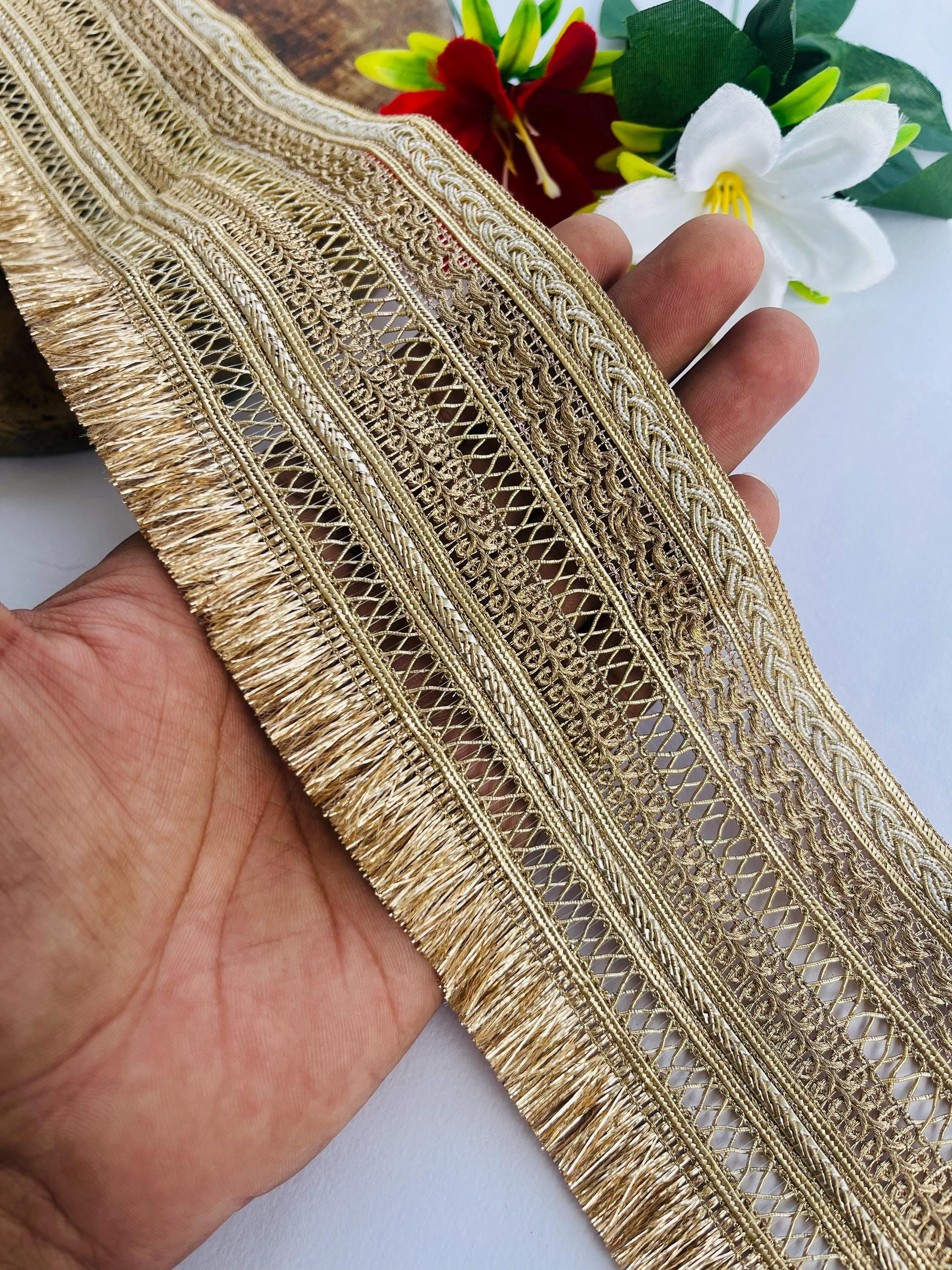 3.5 Inch Golden Broad Brush Trim: Metallic Broad Lace Border for Sewing ...