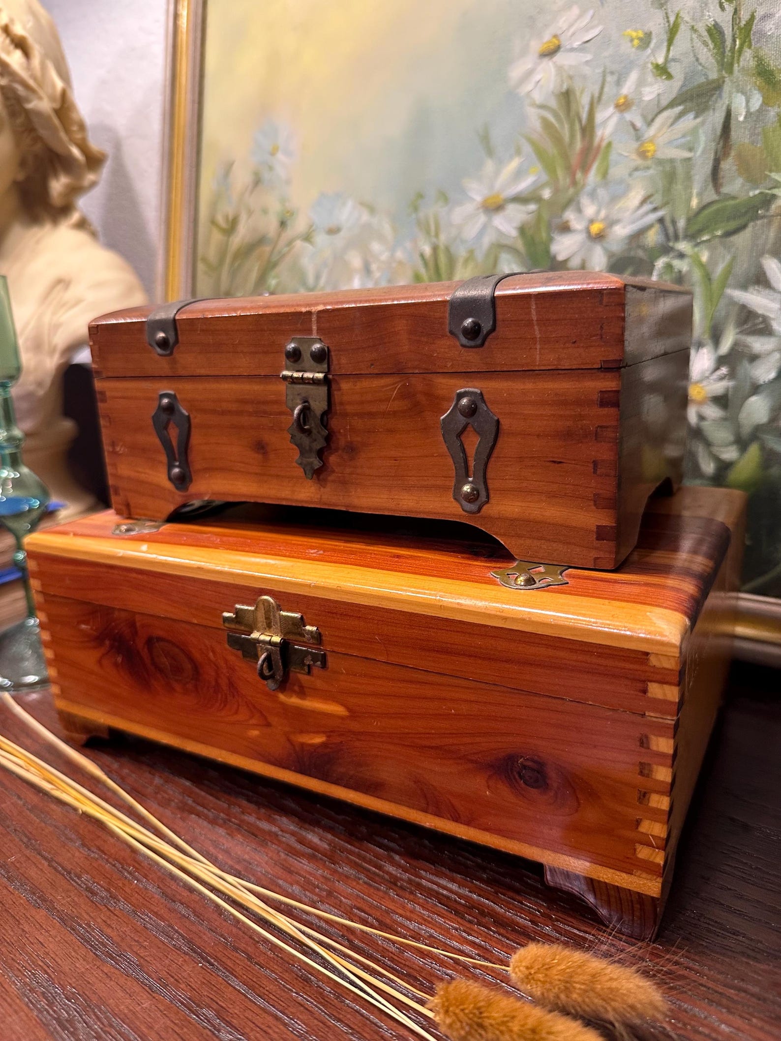 Vintage Wooden Cedar Chest Boxes Set - Etsy