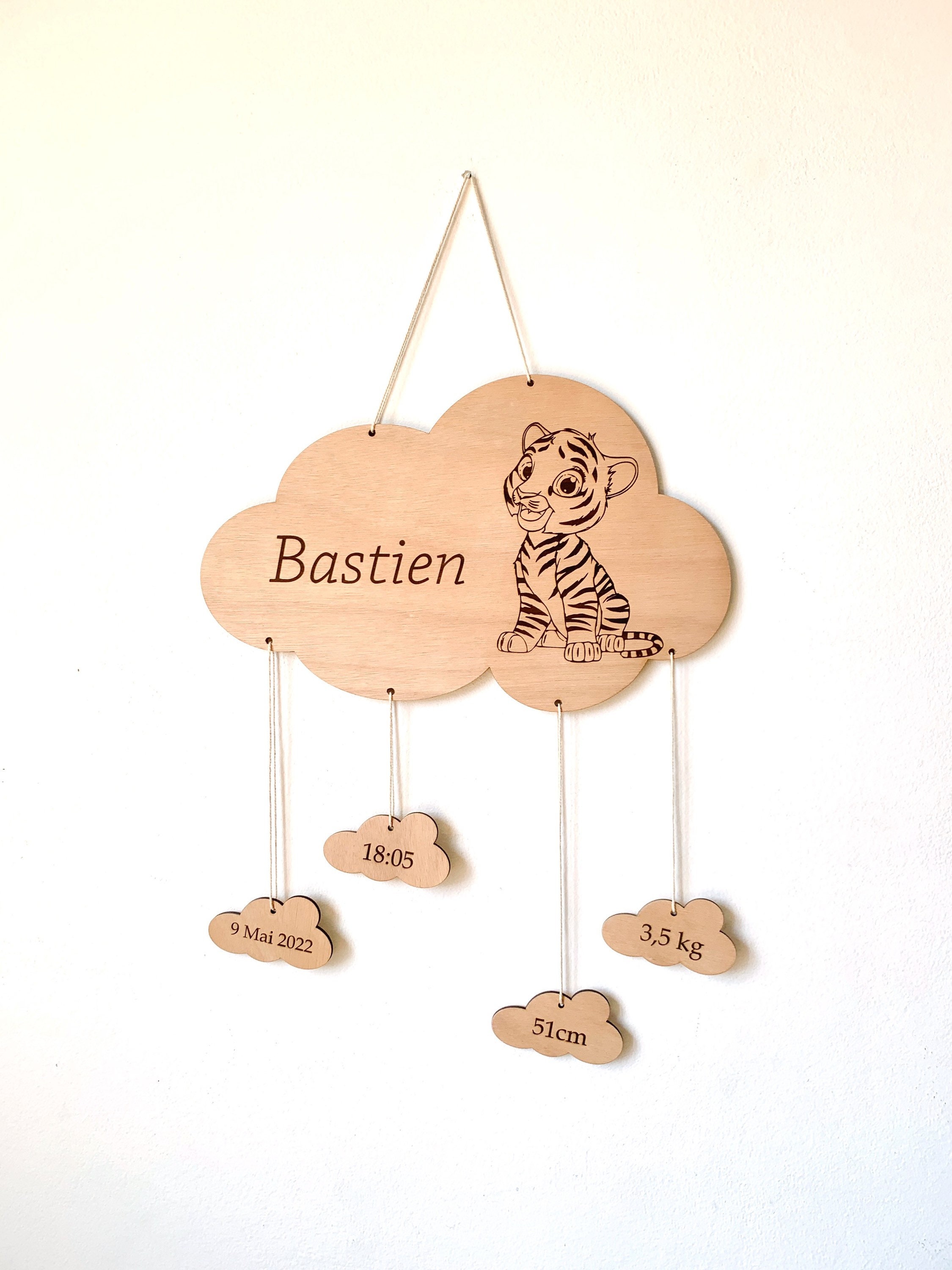 Personalized Wooden Baby Cloud Sign: Jungle Safari Nursery Decor, Birth ...