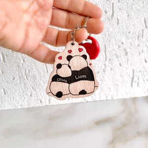 Personalized Panda Couple Keychain: Engraved Wood Names, Valentine's ...