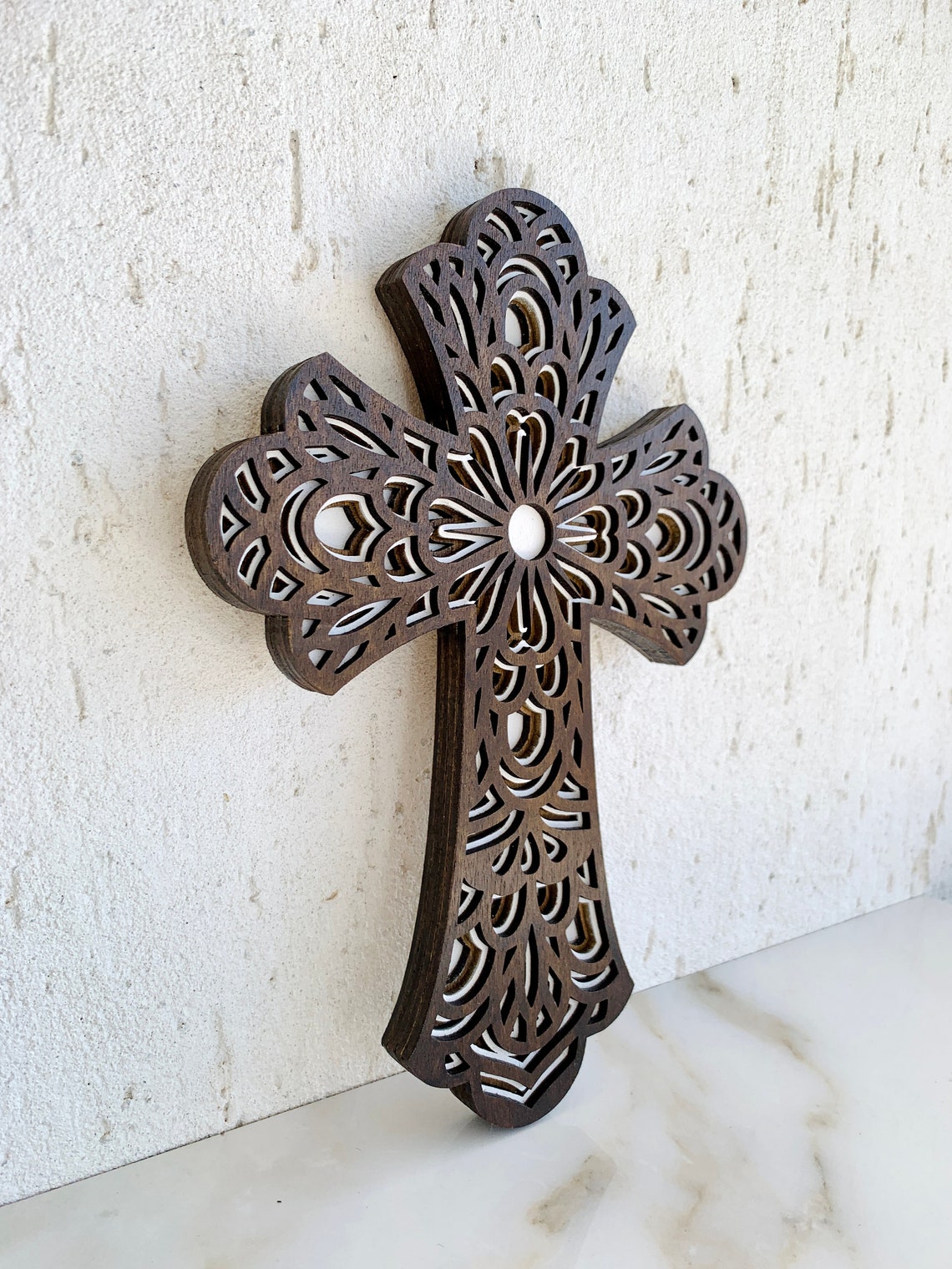 Large Wood Wall Cross 3D Layered Mandala Cross Religious - Etsy