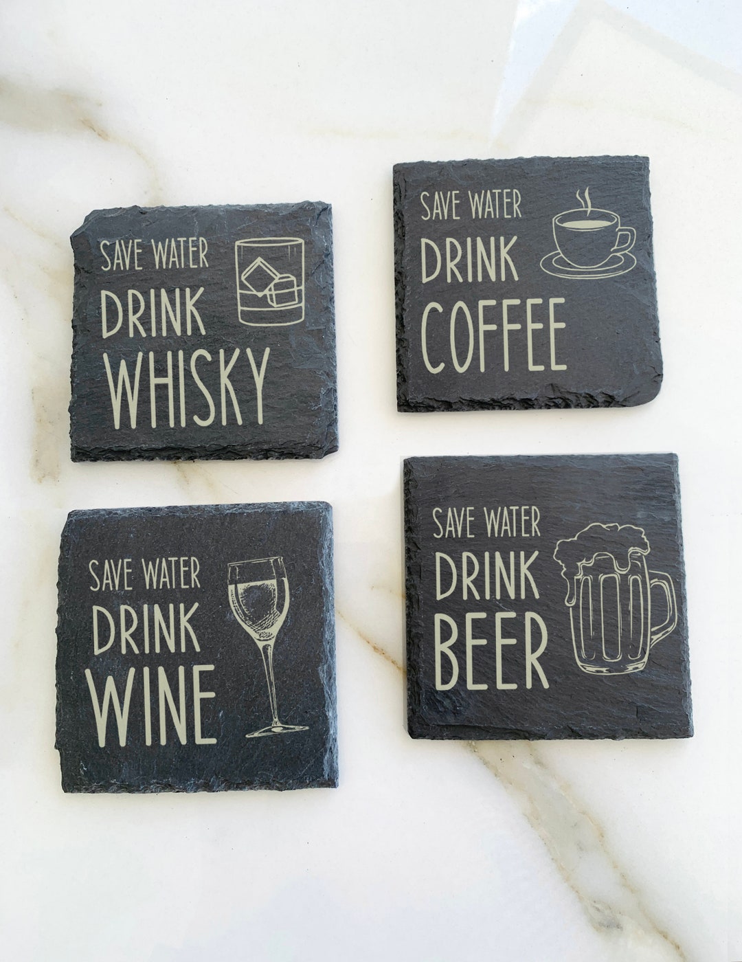 Personalized Slate Coasters Funny Engraved Coasters, Save Water Drink ...