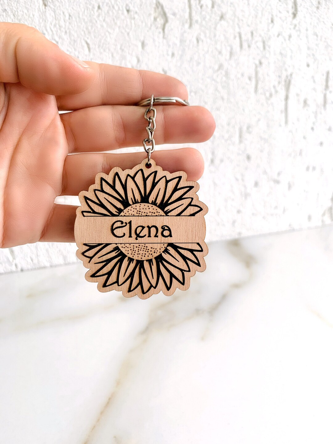 Personalized Sunflower Wooden Keychain: Engraved Name Keyring - Etsy