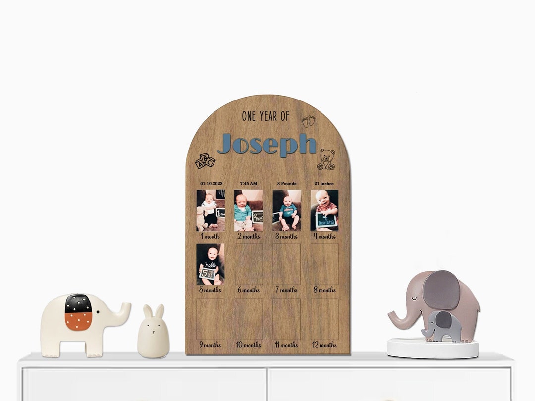 One Year Photo Board, My First Year of Wooden Arch Milestone Board, 1st ...