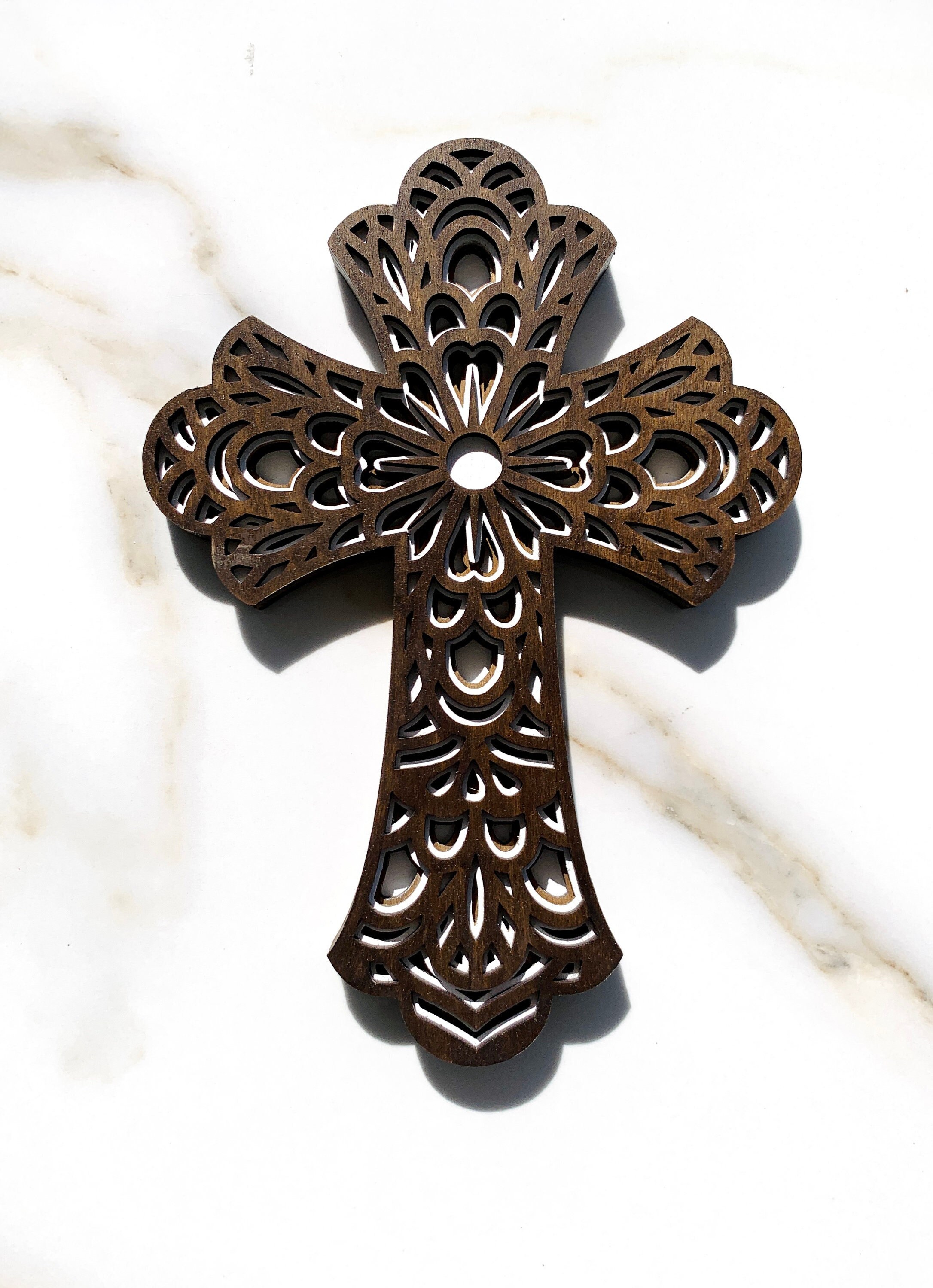 Large Wood Wall Cross 3D Layered Mandala Cross Religious - Etsy