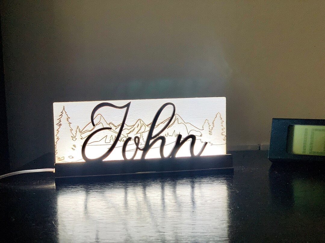 Name Wood Lamp Personalized Custom LED Nightlight Engraved Landscape ...