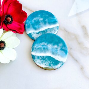Resin Ocean Coasters, Personalized 3D Ocean Epoxy Resin Coaster, Beach ...
