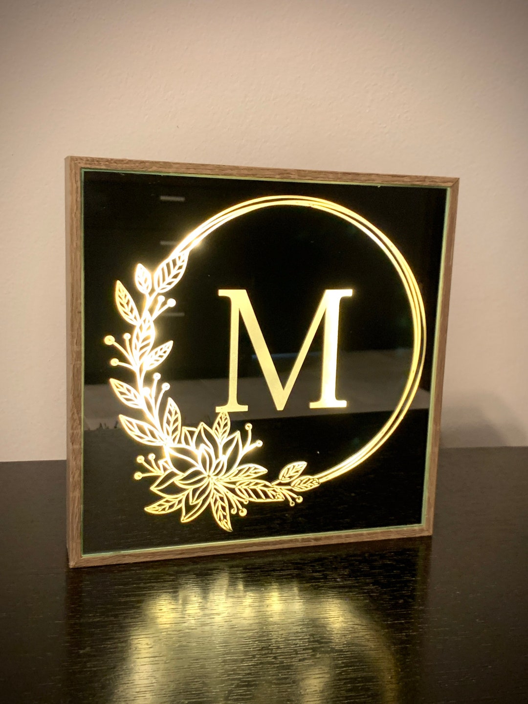 Personalized LED Mirror Monogram Sign Engraved Couples Plaque Framed ...