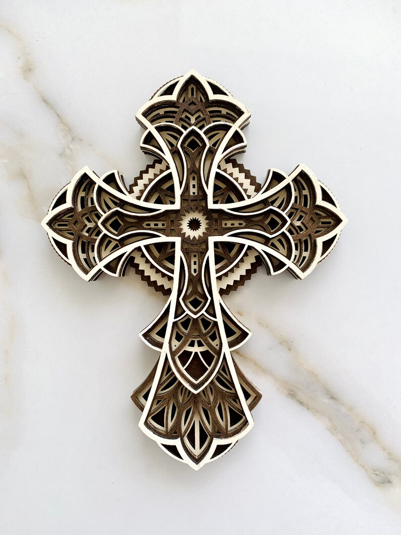 Large Wood Cross for Wall Decor 3D Layered Mandala Cross - Etsy