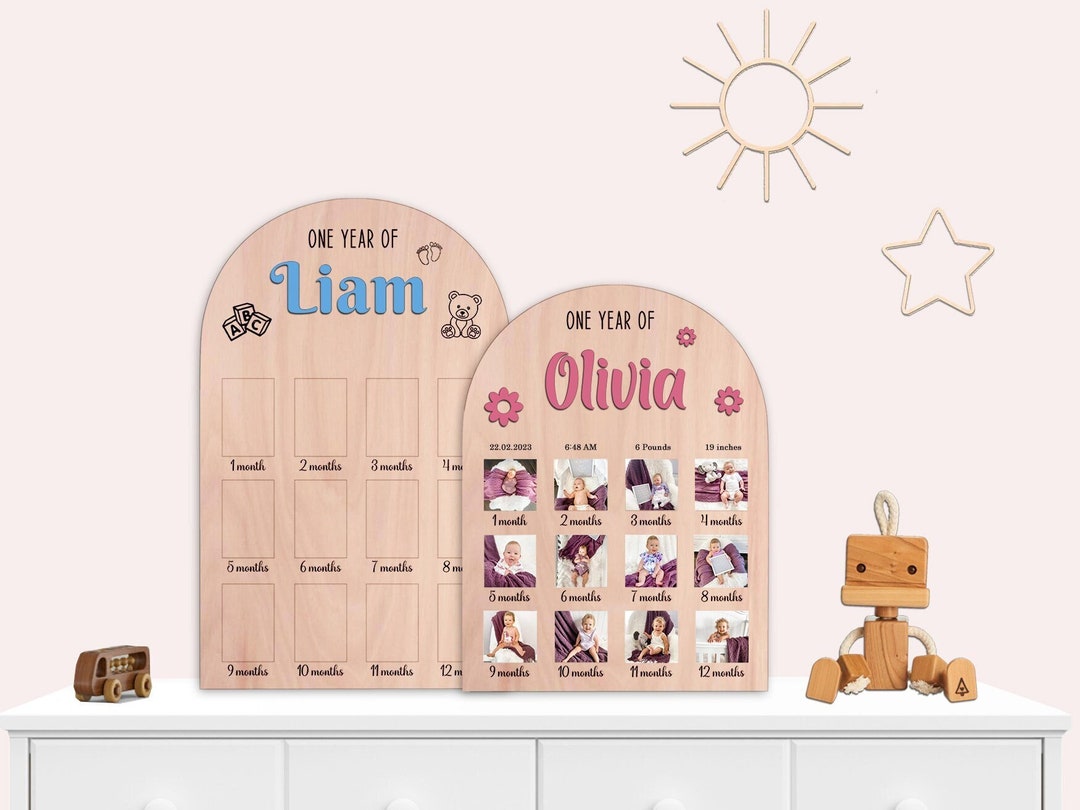 One Year of Baby Photo Board, First Year Board, My First Year Sign, 12 ...