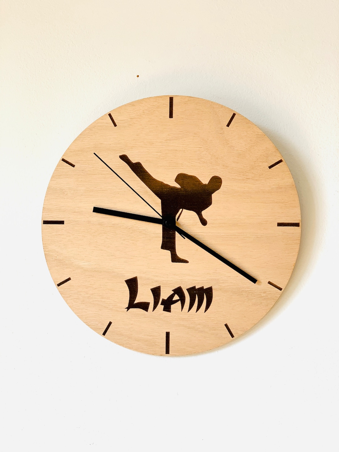 Martial Arts Wall Clock Personalized, Dojo Kids Room Wooden Wall Clock ...