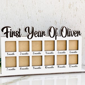 Personalized Baby Milestone Photo Frame: First Year Wooden Picture ...
