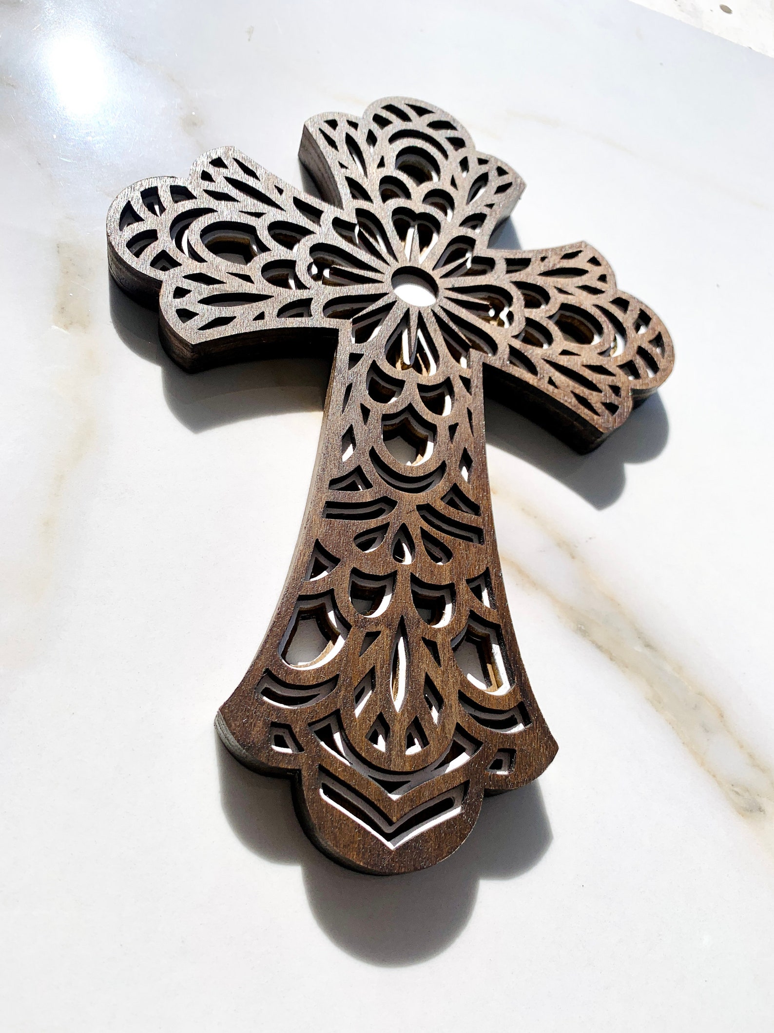 Large Wood Wall Cross 3D Layered Mandala Cross Religious - Etsy