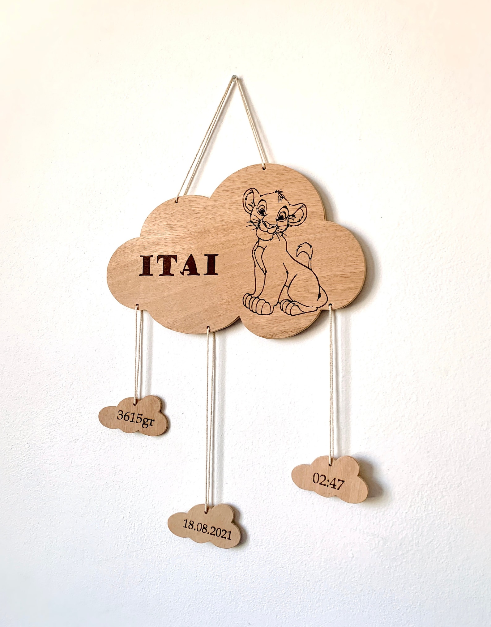 Personalized Wooden Cloud Nursery Sign: Engraved Birth Stats, Baby Name ...