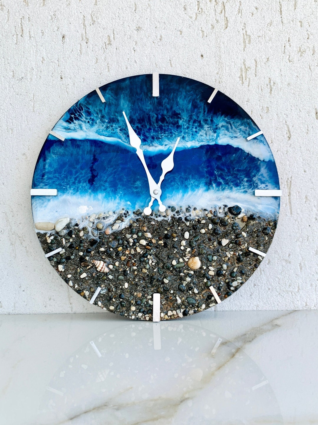 Resin Ocean Clock 13.4, Resin Ocean Art Beach Wave Ocean Wall Clock ...
