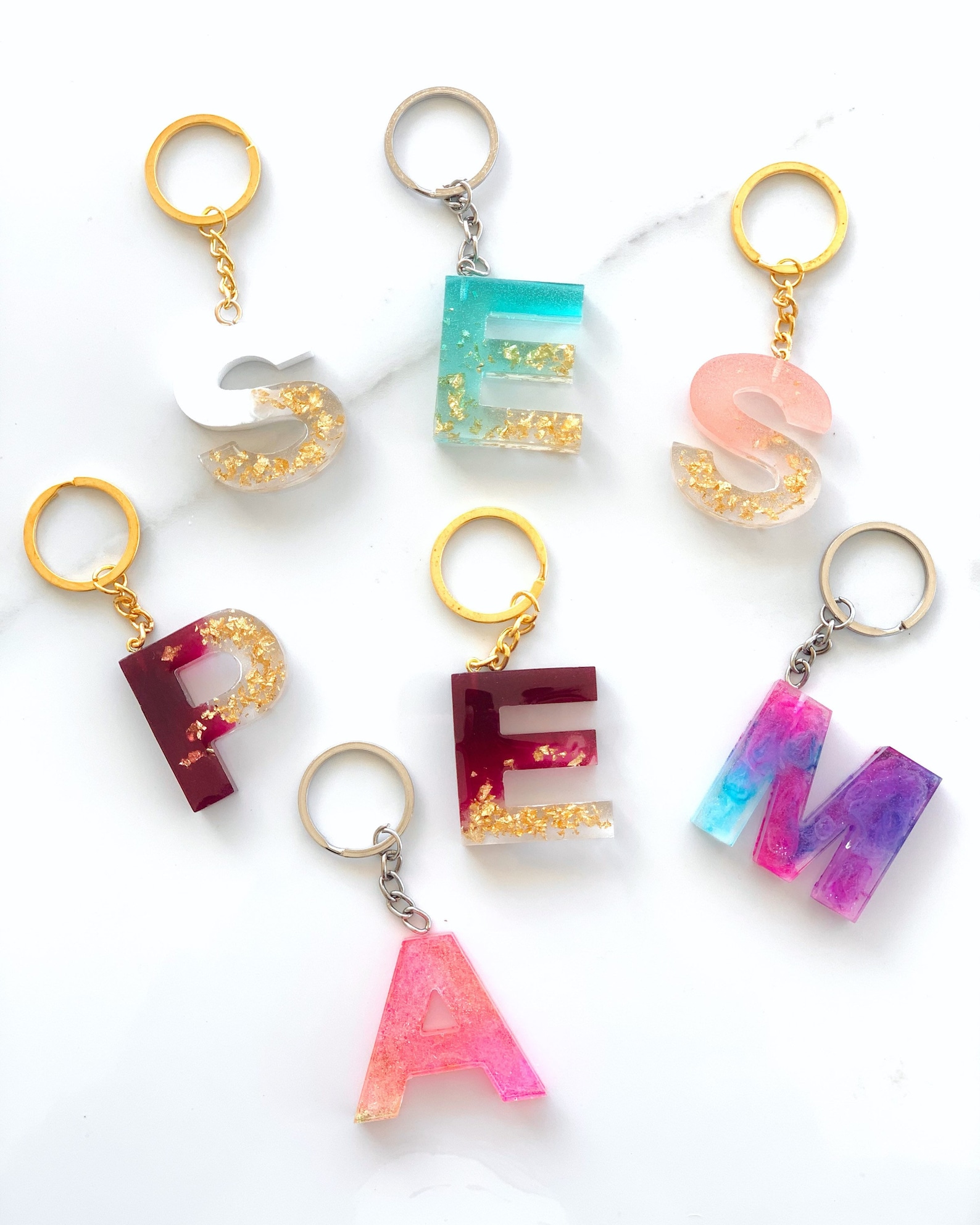 Handmade Resin Alphabet Initial Letter Keychains Marble effect | Etsy