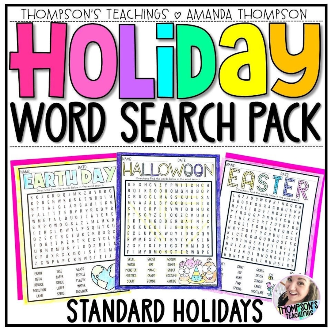 Holiday Word Search Puzzle Worksheets for Kids - Etsy