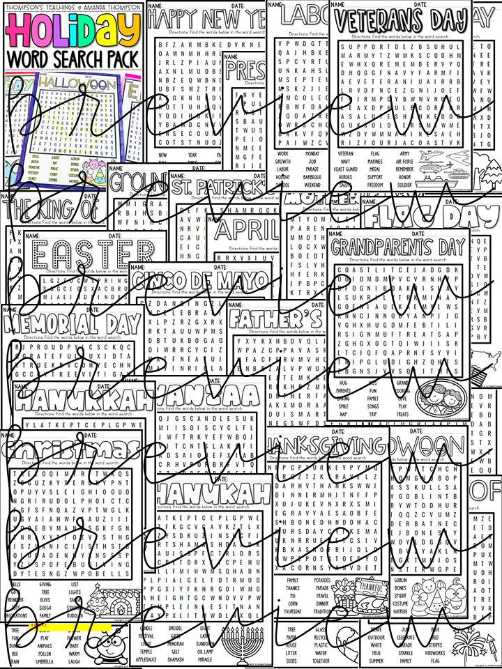 Holiday Word Search Puzzle Worksheets for Kids - Etsy