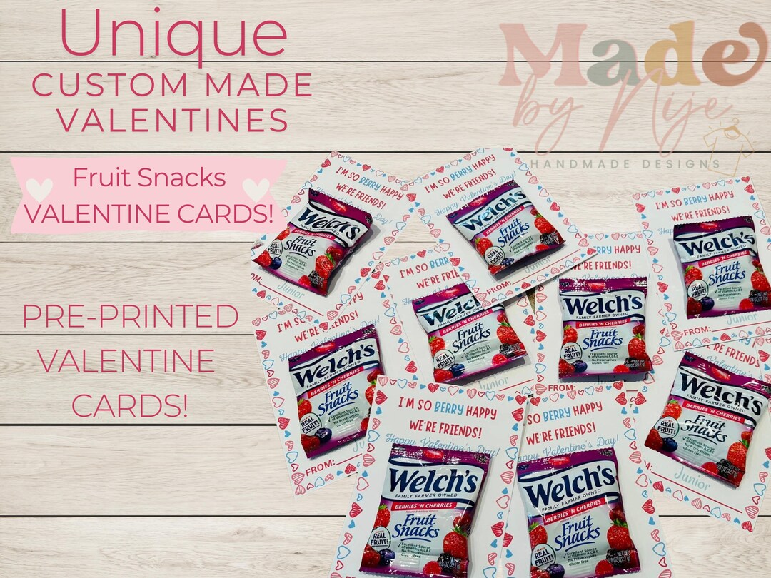 PRINTED Valentines Day Fruit Snack Cards, Kids Valentines Cards ...