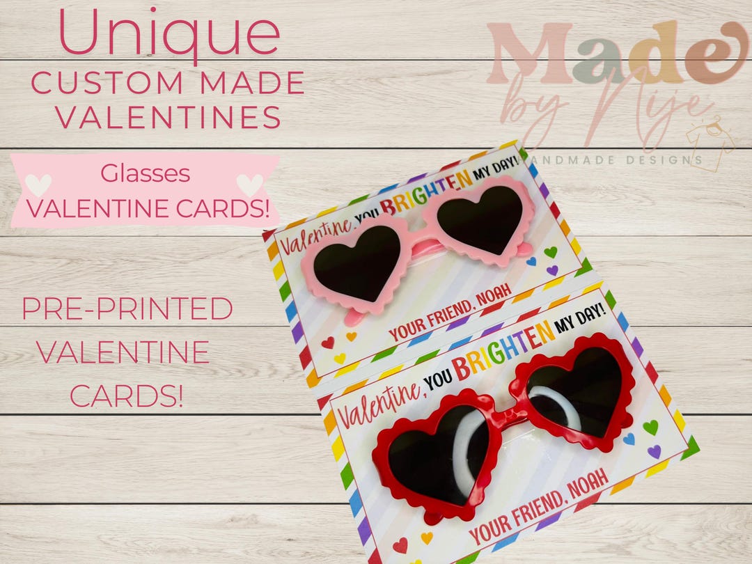 PRINTED Valentines Day Glasses Cards, Kids Valentines Cards, Valentines ...