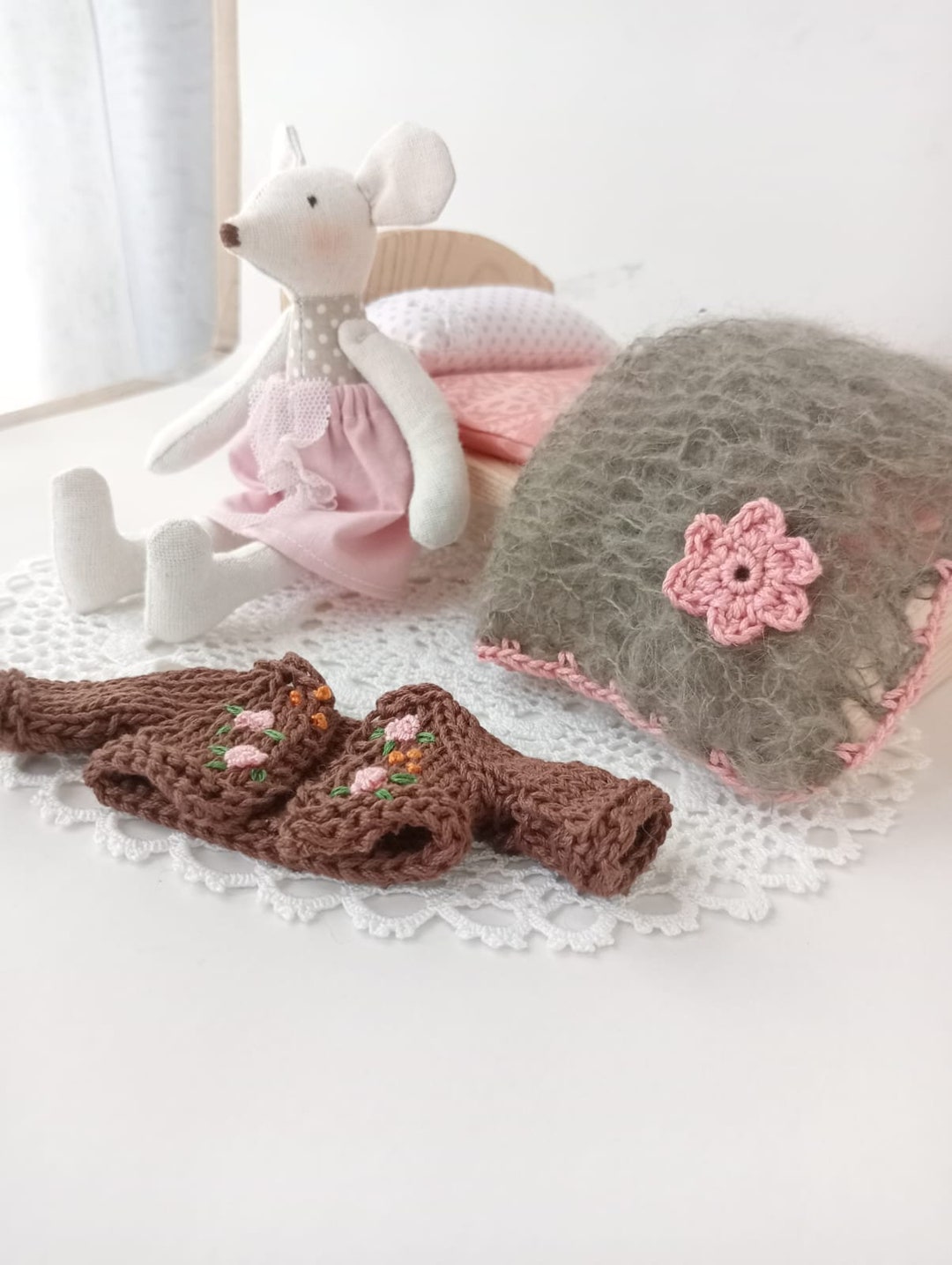 Mouse Doll Bed , Mouse Wood Bed , Mouse Pillow,mattress,blanket,gift ...