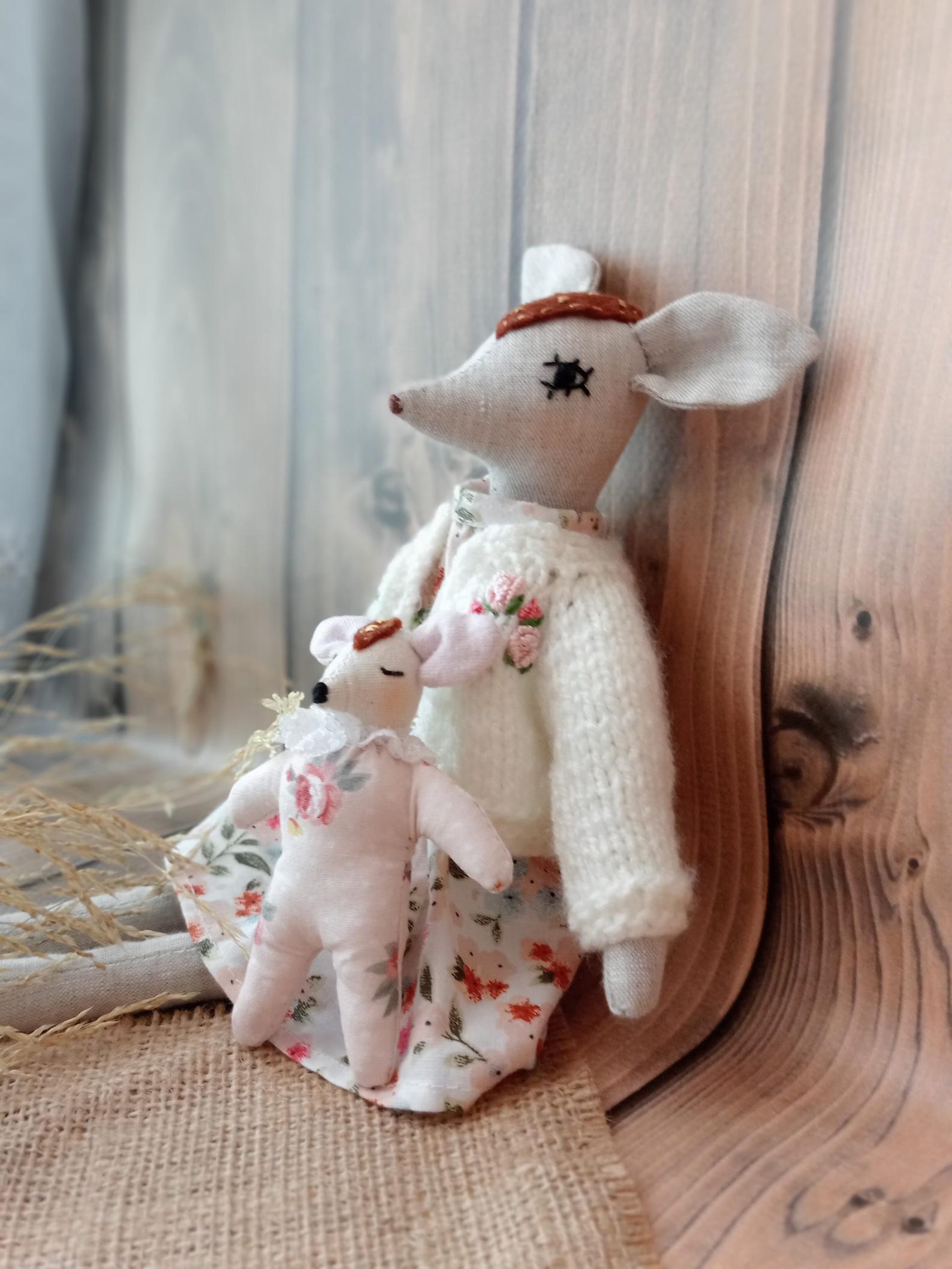 Linen Deer Doll and Baby Deer, Cloth Deer Rag Doll , Handmade Deer Doll ...