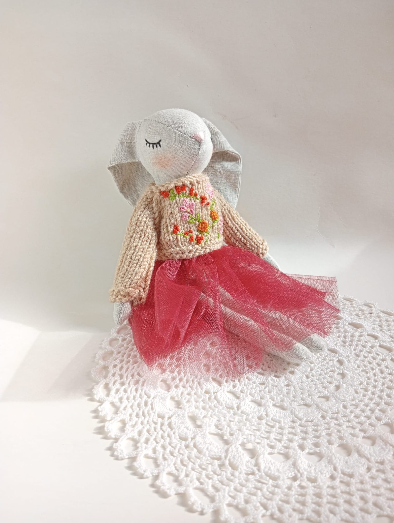 Handmade Bunny Doll ,linen Bunny Doll, Handmade Fabric Doll , Stuffed ...