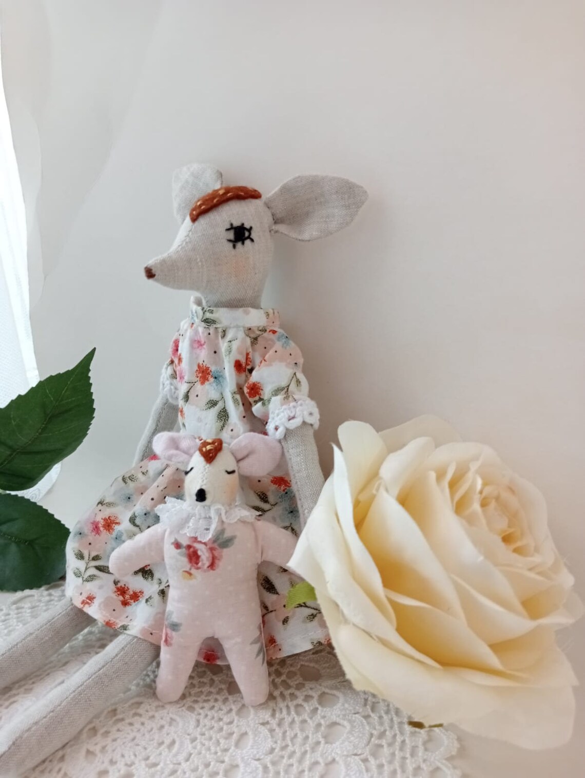 Linen Deer Doll and Baby Deer, Cloth Deer Rag Doll , Handmade Deer Doll ...