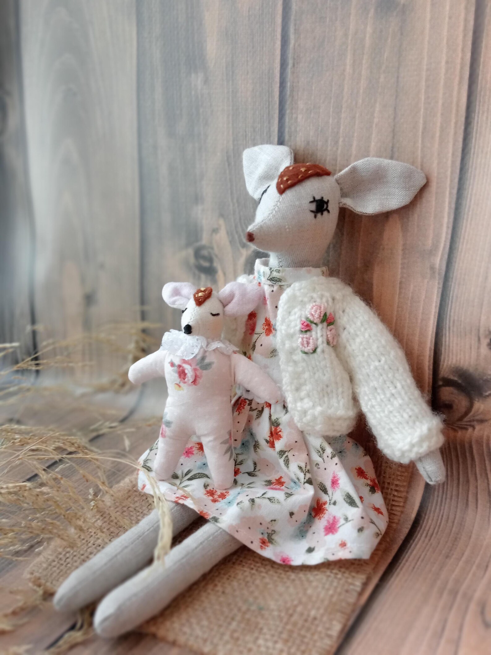 Linen Deer Doll and Baby Deer, Cloth Deer Rag Doll , Handmade Deer Doll ...