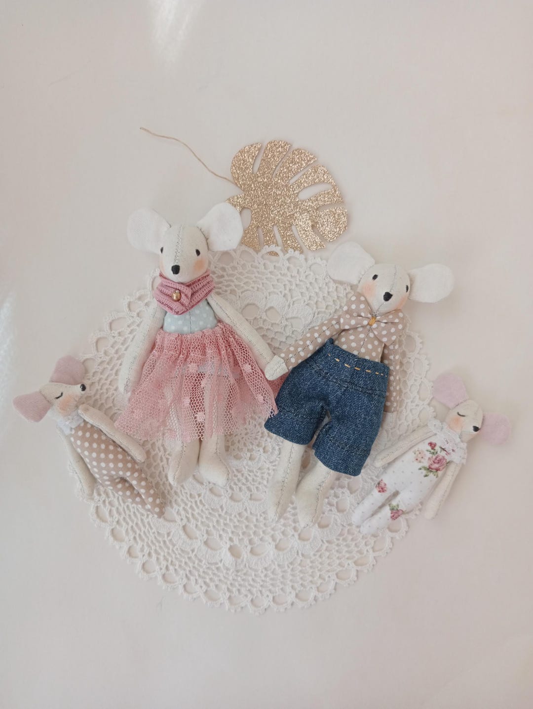 Linen Mouse Doll Family – Handmade Stuffed Mice Set, Fabric Mouse Toys ...