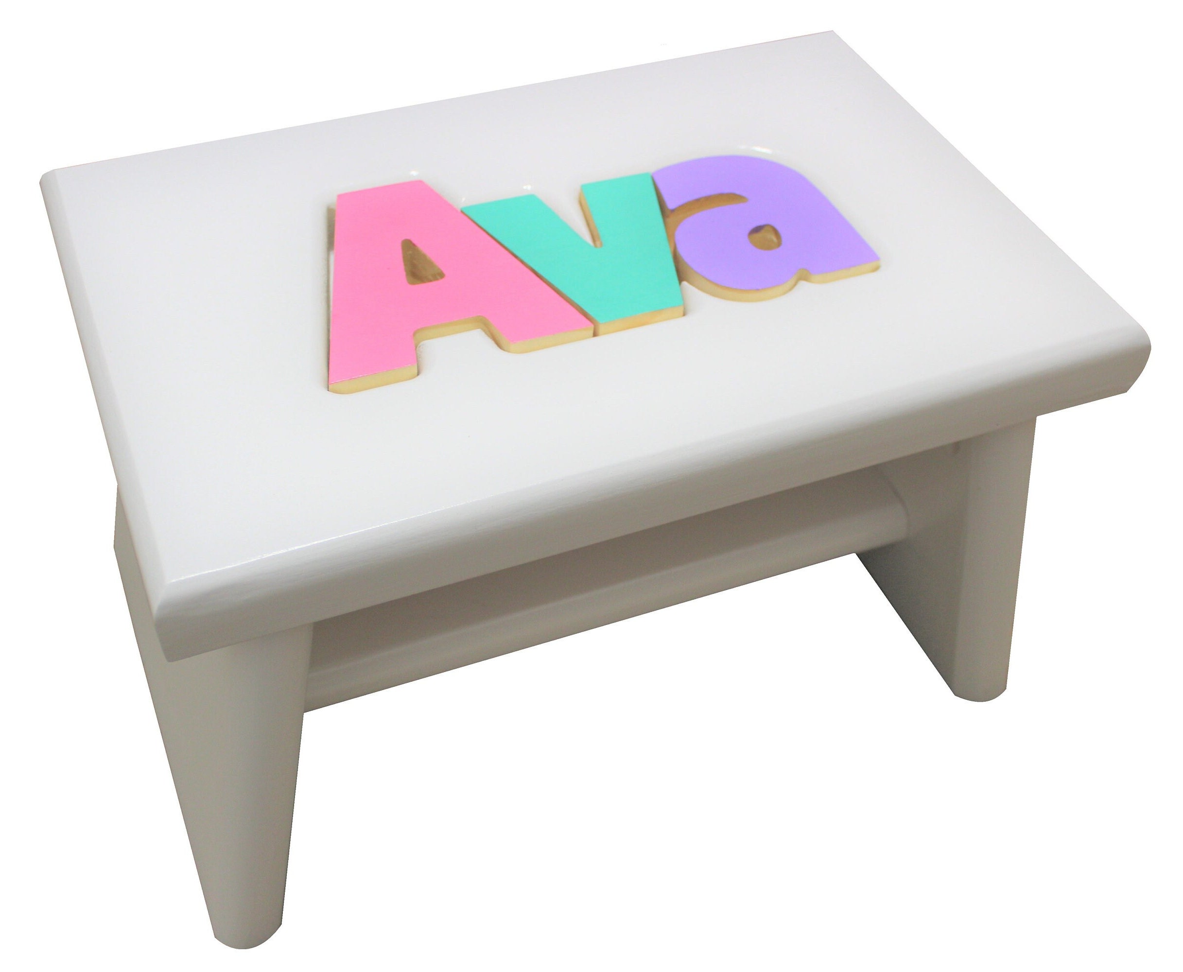 White Puzzle Name Stool Personalized With Primary/pastel - Etsy