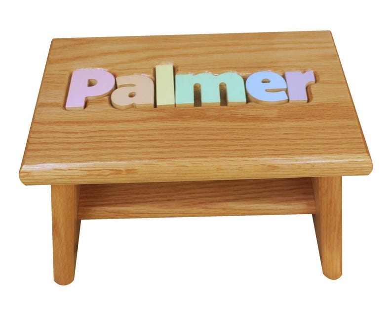 Puzzle Name Oak Stool Personalized With Primary/pastel Colors or Custom ...
