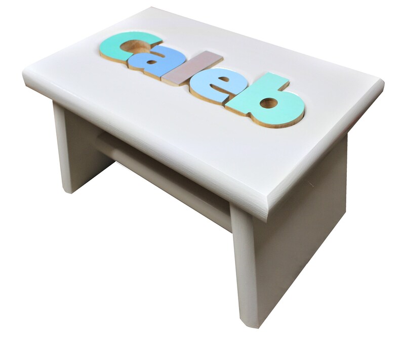 White Puzzle Name Stool Personalized With Coastal Letter - Etsy
