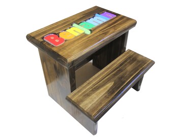 Solid Oak wood Name Personalized Puzzle Step Stool Pastel - Etsy
