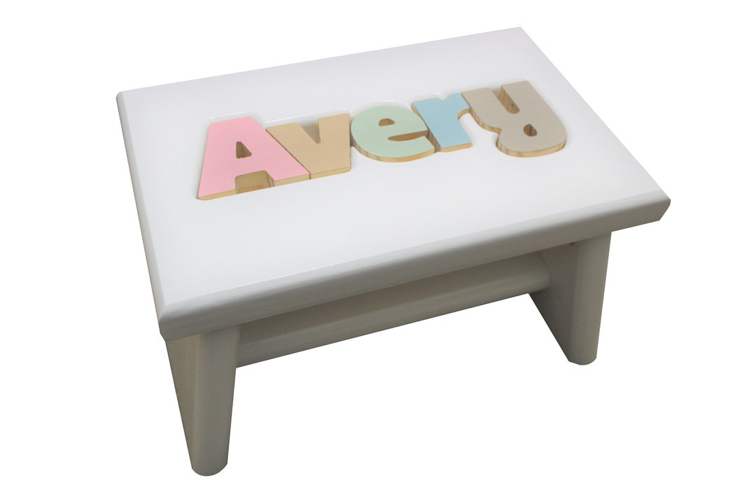 White Puzzle Name Stool Personalized With Earth Tones - Etsy